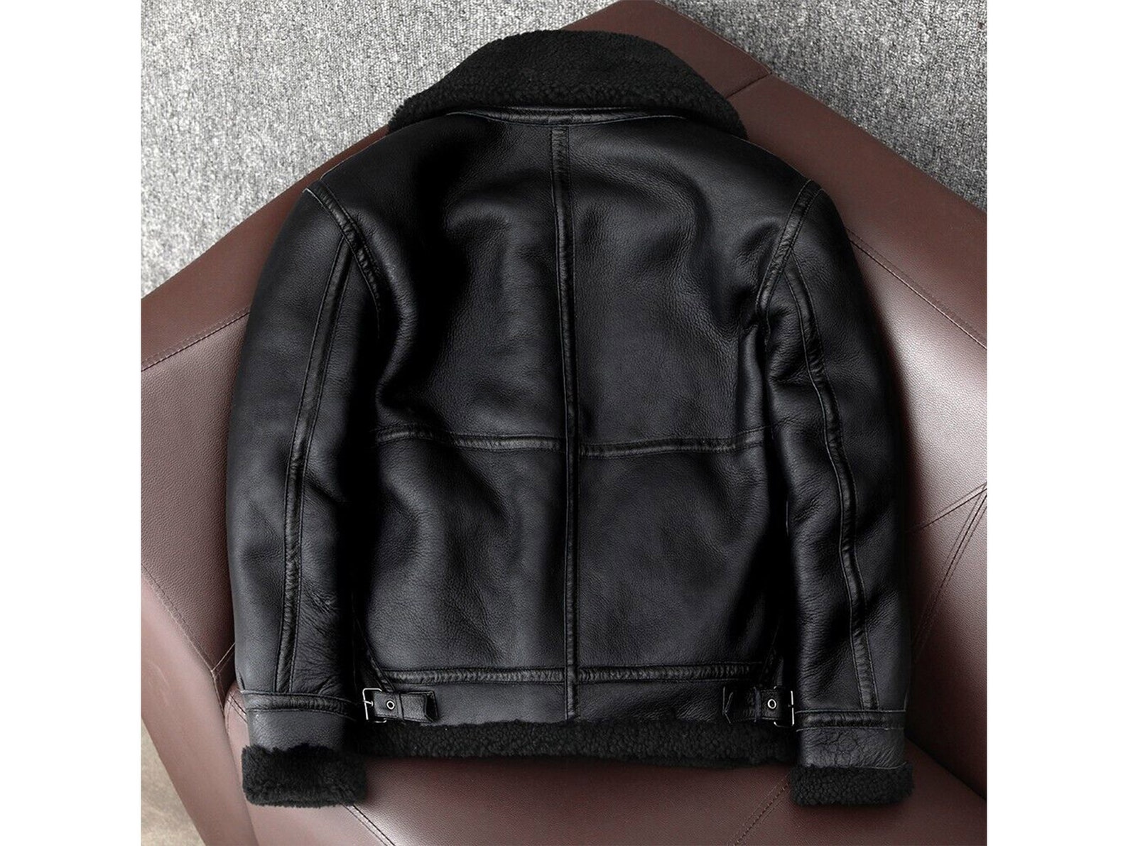 Men B3 RAF Bomber Aviator Flying Fur Shearling Real Leather Jacket Coat ...