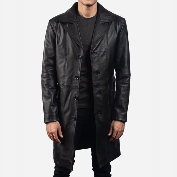 Leather Long Mens Coat - Etsy