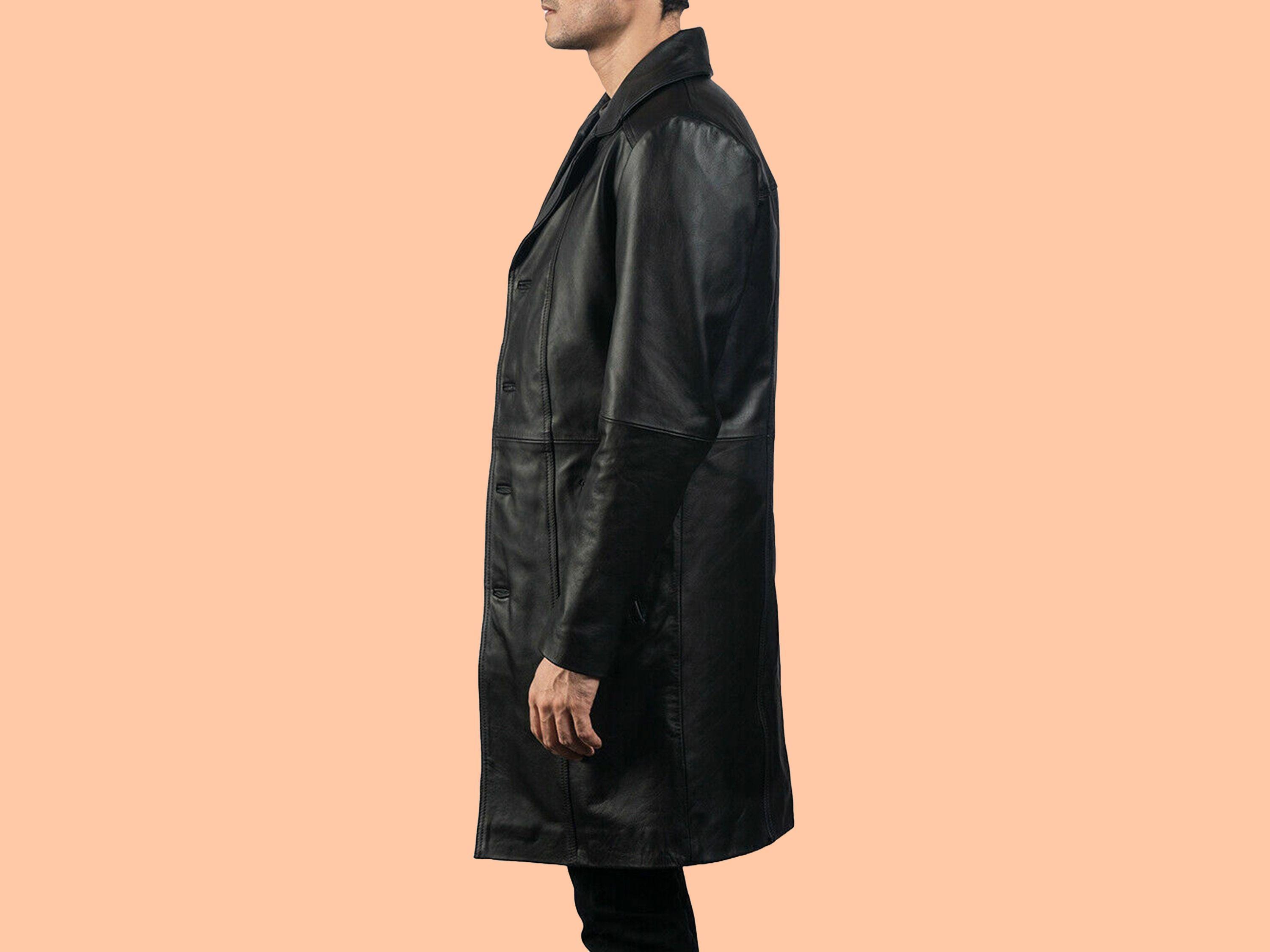 Men Genuine Soft Lambskin Leather Long Coat for Everyday Wear, Knee ...