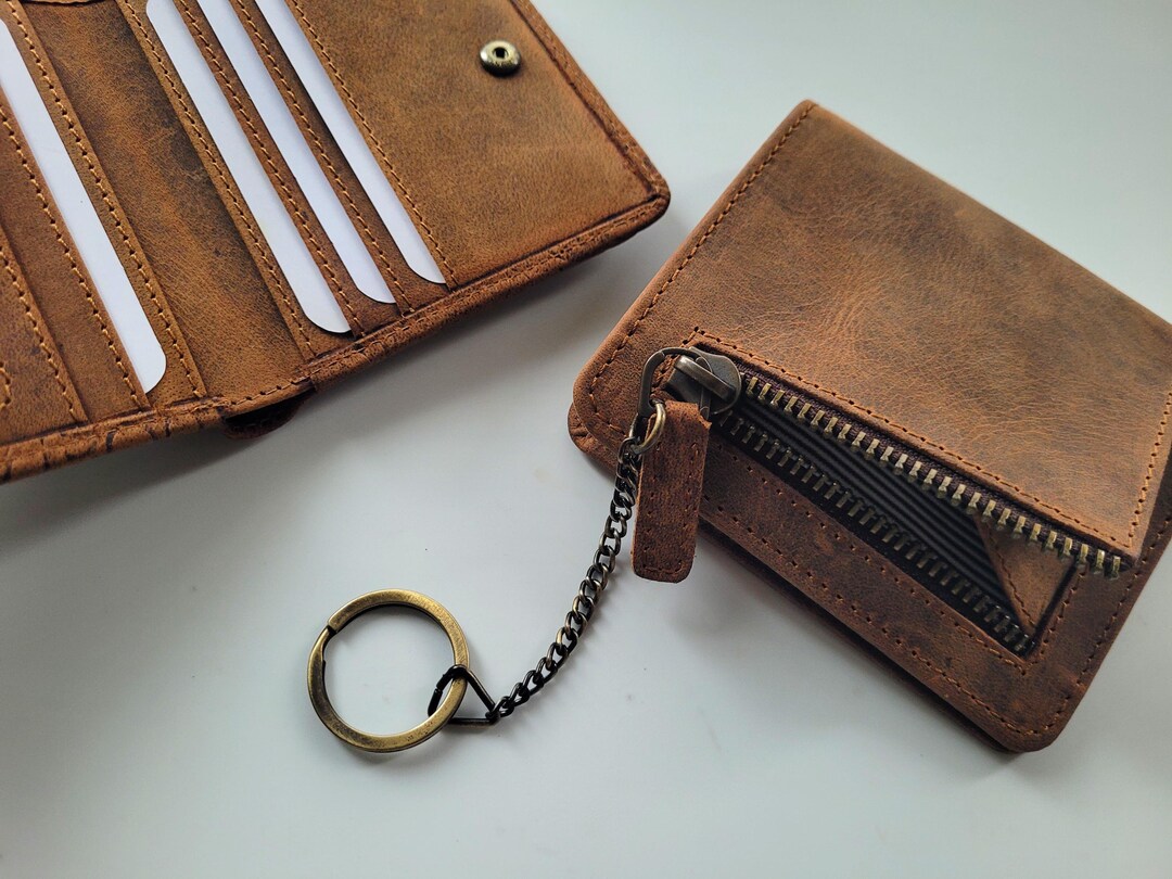 Keychain Wallet, Leather Keychain Card Holder With Coin Zip Pocket ...