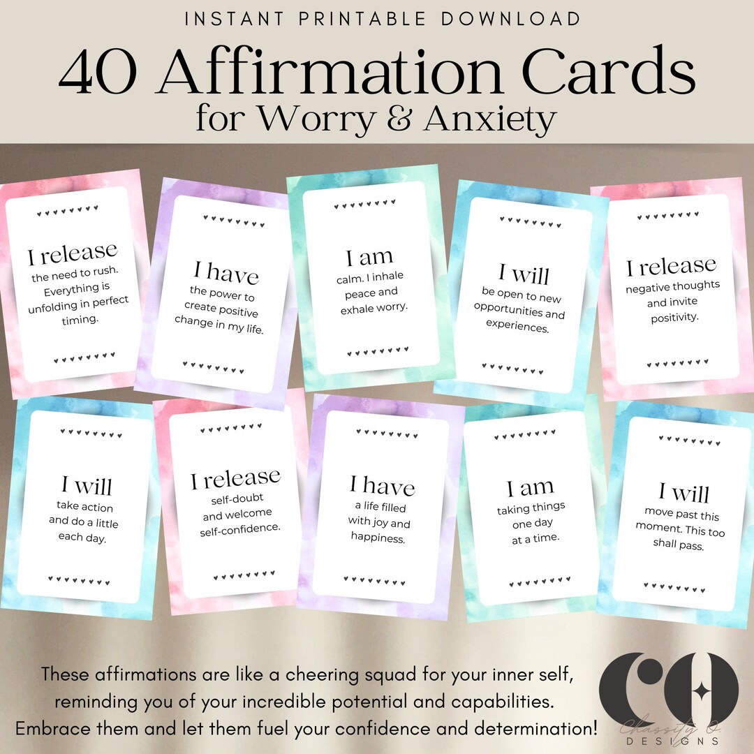 Printable Affirmation Cards for Worry and Anxiety Instant Download ...