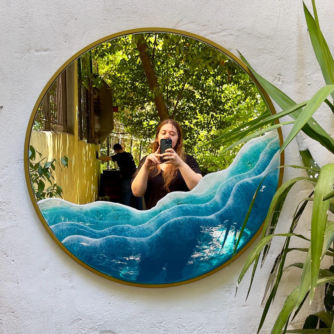 Resin Ocean Waves Mirror: Gold Metal Frame, Coastal Wall Art - Etsy