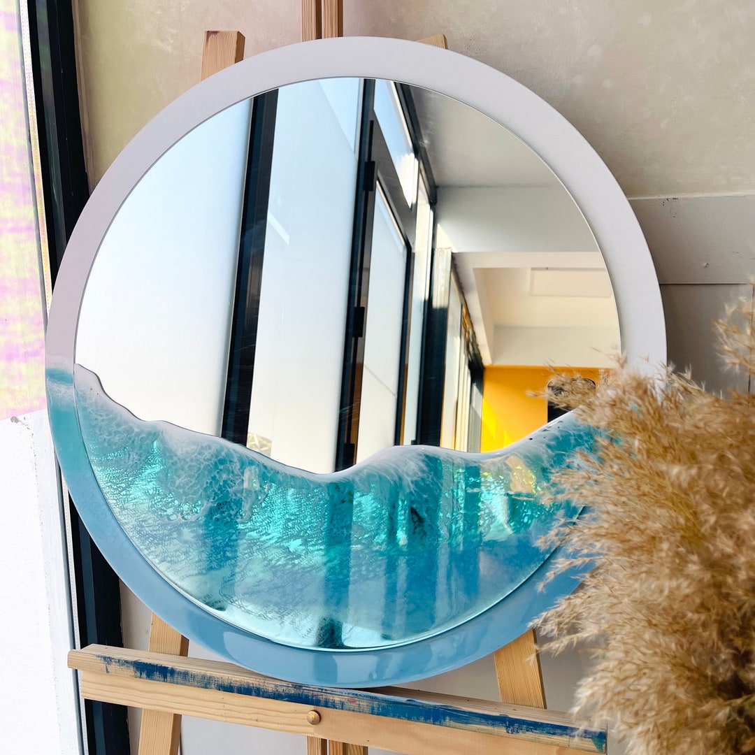 Blue Ocean Waves Mirror Wall Hanging for Living Room Resin Ocean Mirror ...