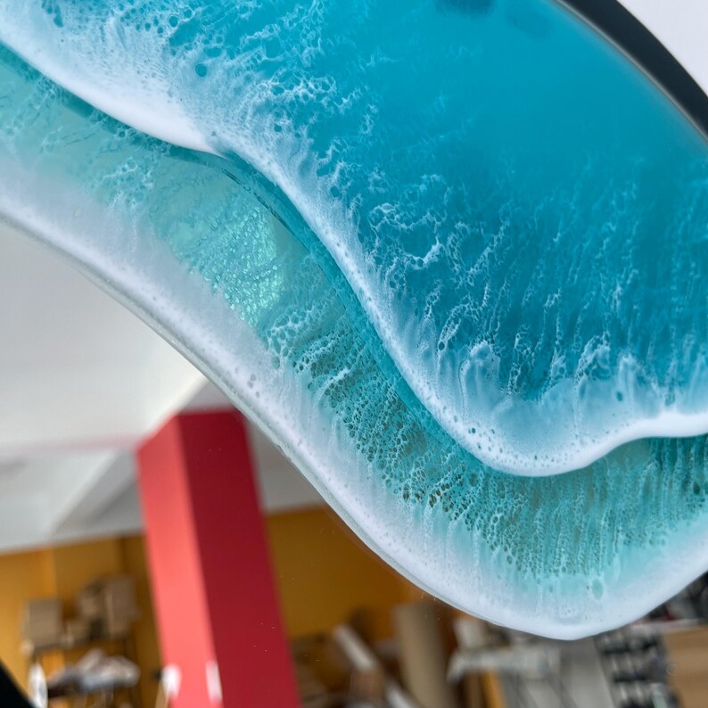 Blue Ocean Waves Mirror Wall Hanging for Living Room and Entryway Resin ...