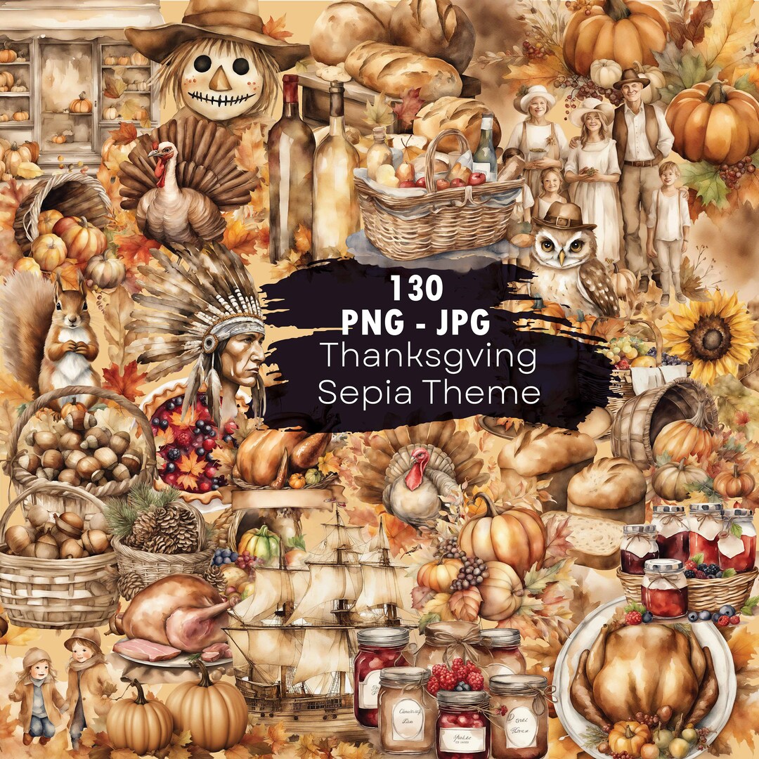 Thanksgiving Clipart-sepia Theme Turkey Fall Poster - Etsy