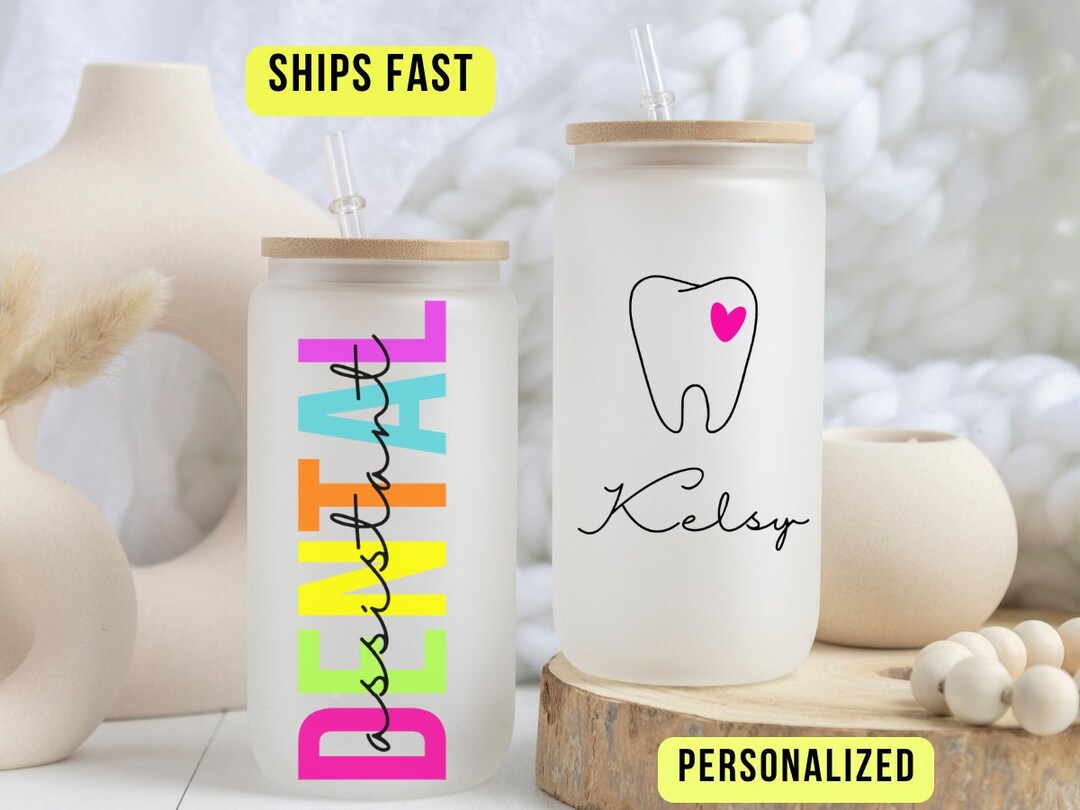 Personalized Dental Assistant Iced Coffee Cup, Dental Assistant Glass ...
