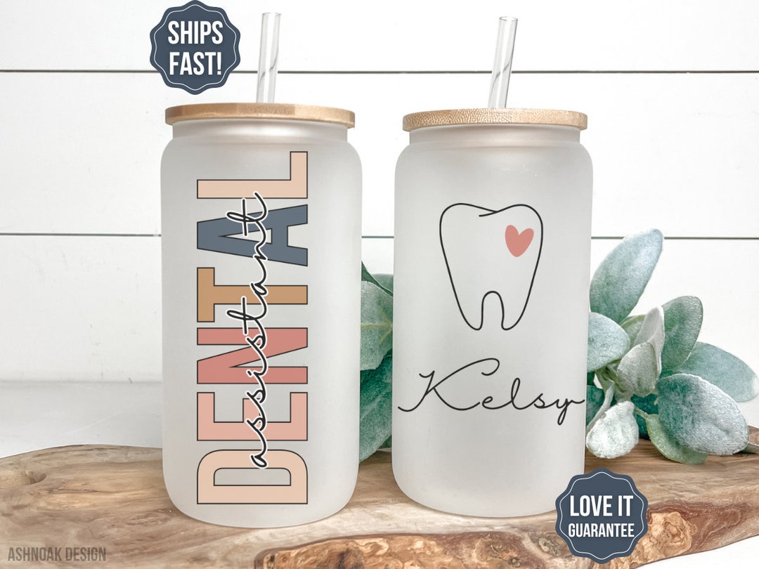 Personalized Dental Assistant Glass Cup, Dental Assistant Iced Coffee ...