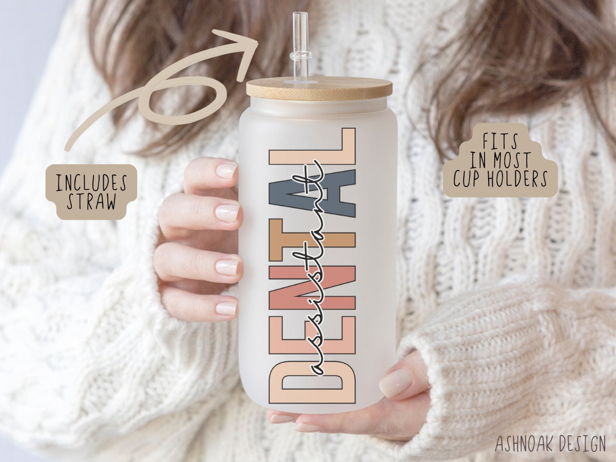 Personalized Dental Assistant Glass Cup, Dental Assistant Iced Coffee ...