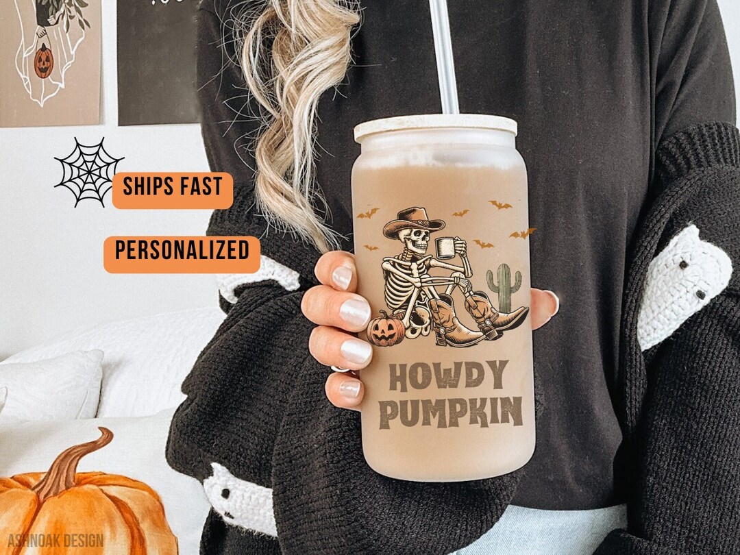 Personalized Halloween Iced Coffee Cup, Skeleton Tumbler, Spooky Season ...