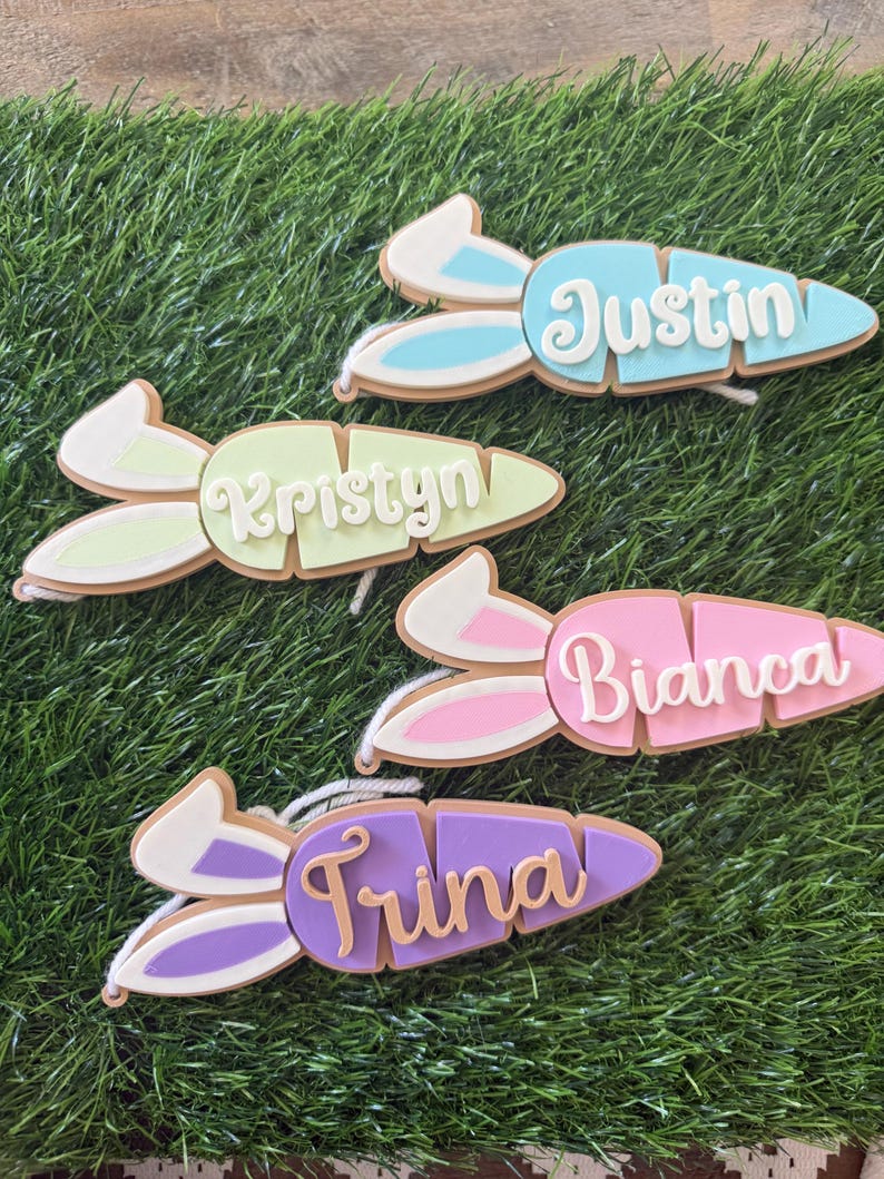 Personalized Easter Basket Tag: Bunny Ear Carrot Name Tag, Custom Kids ...