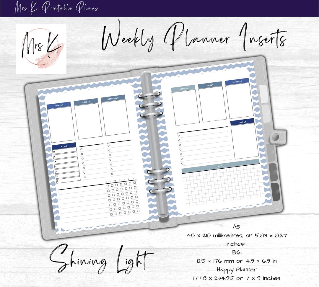 Printable Nautical Planner Inserts, Weekly Planner Pages, A5 B6 HP ...