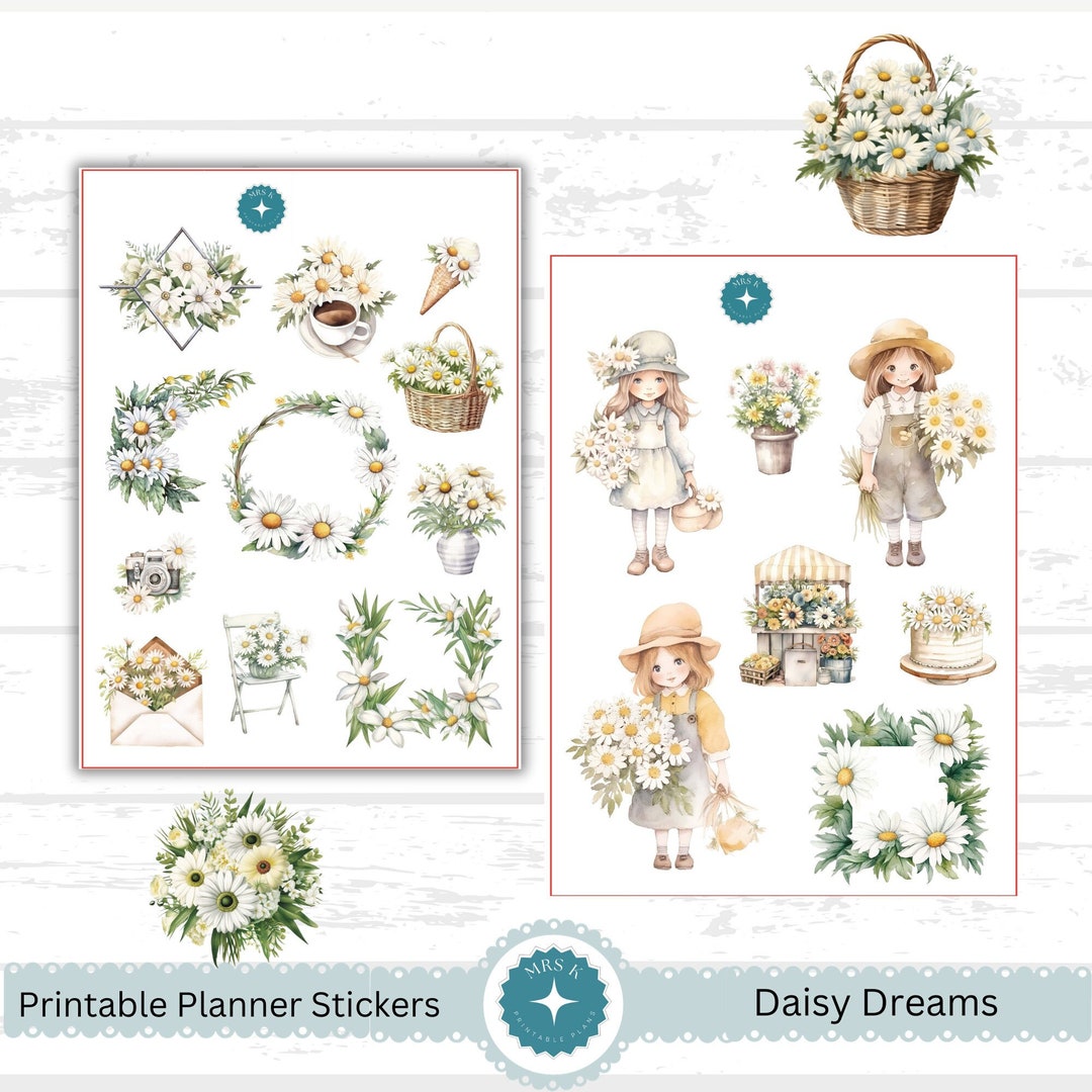 Printable Sticker Accents for Planners and Journals, Clip Art, Floral ...