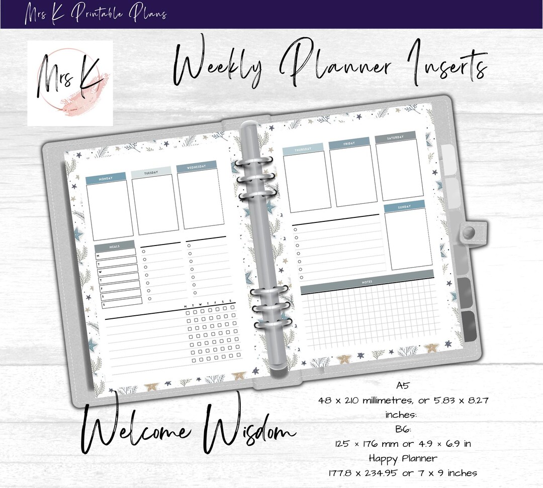 A5 Weekly Planner Inserts, Snowy Owls, Week on Two Pages (PDF & JPEG ...