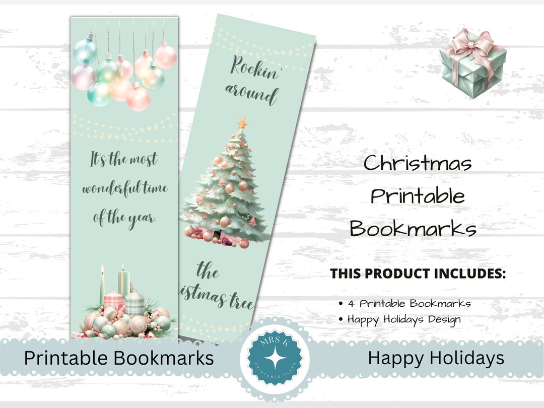 Printable Christmas Bookmarks, Holiday Bookmarks, Gift for Book Lover ...