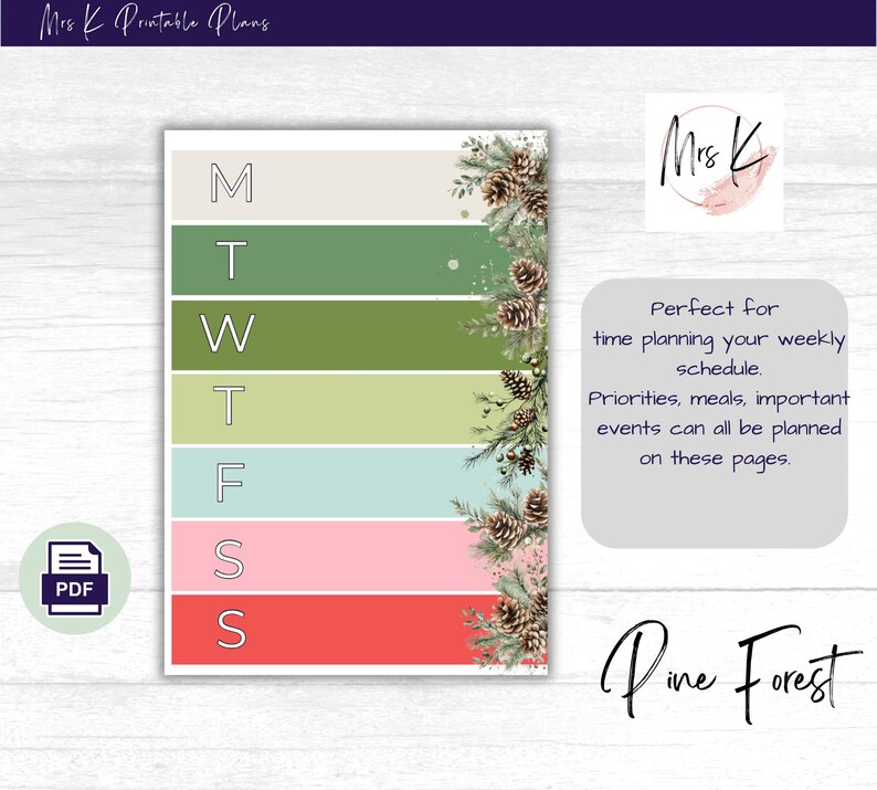 Printable Pine Forest B6 Weekly Planner (PDF & JPEG) - Etsy