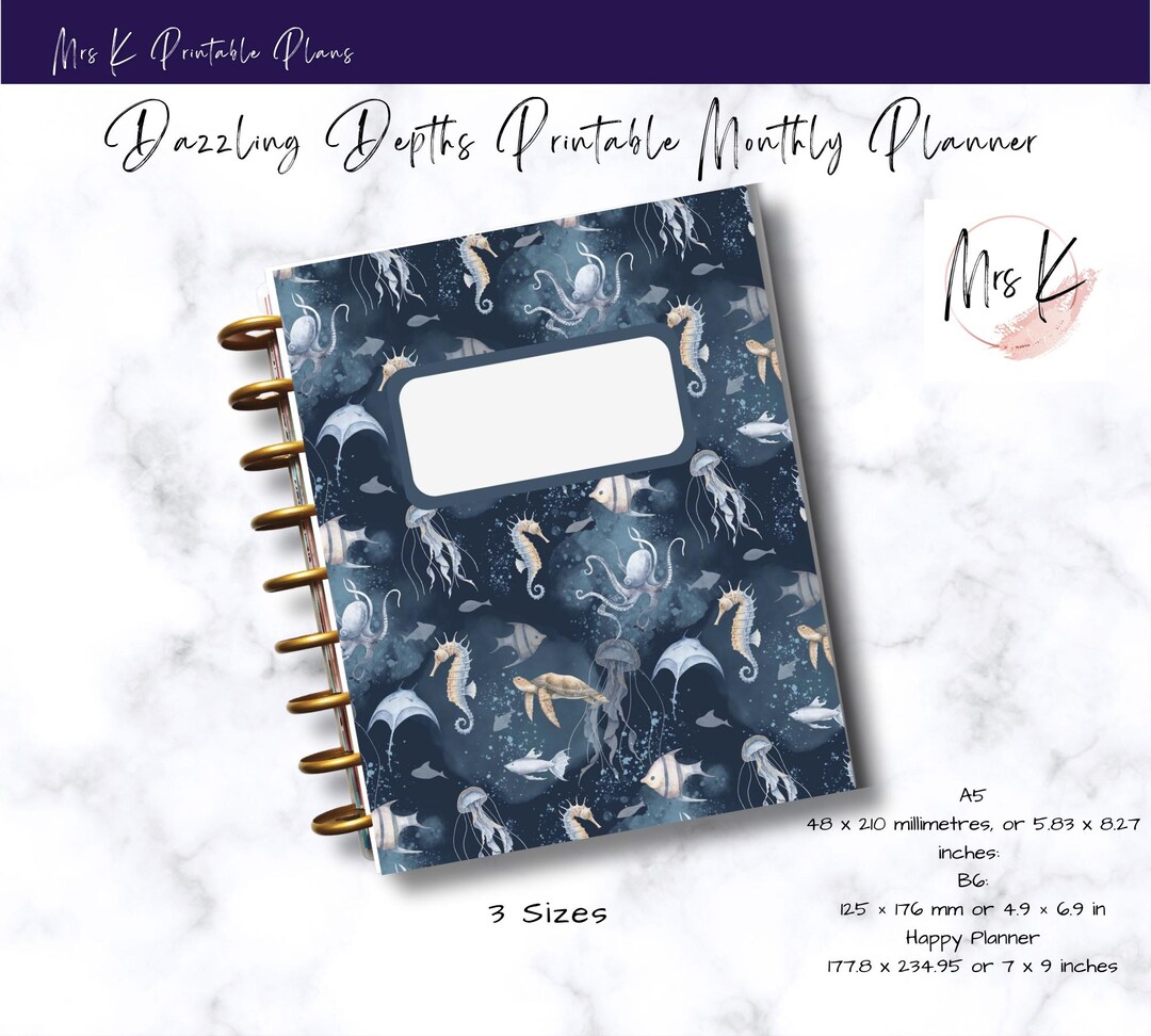 Printable Monthly Planner, Dazzling Depths Design, A5 Ocean Themed ...