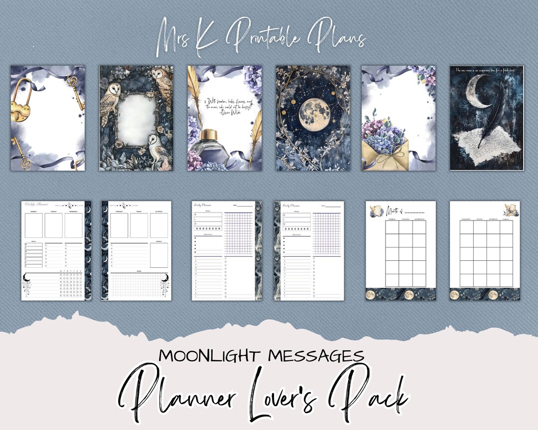 Printable Planner Lover's Pack, Classic Happy Planner Size, Moonlight Messages Design, Mystical ...
