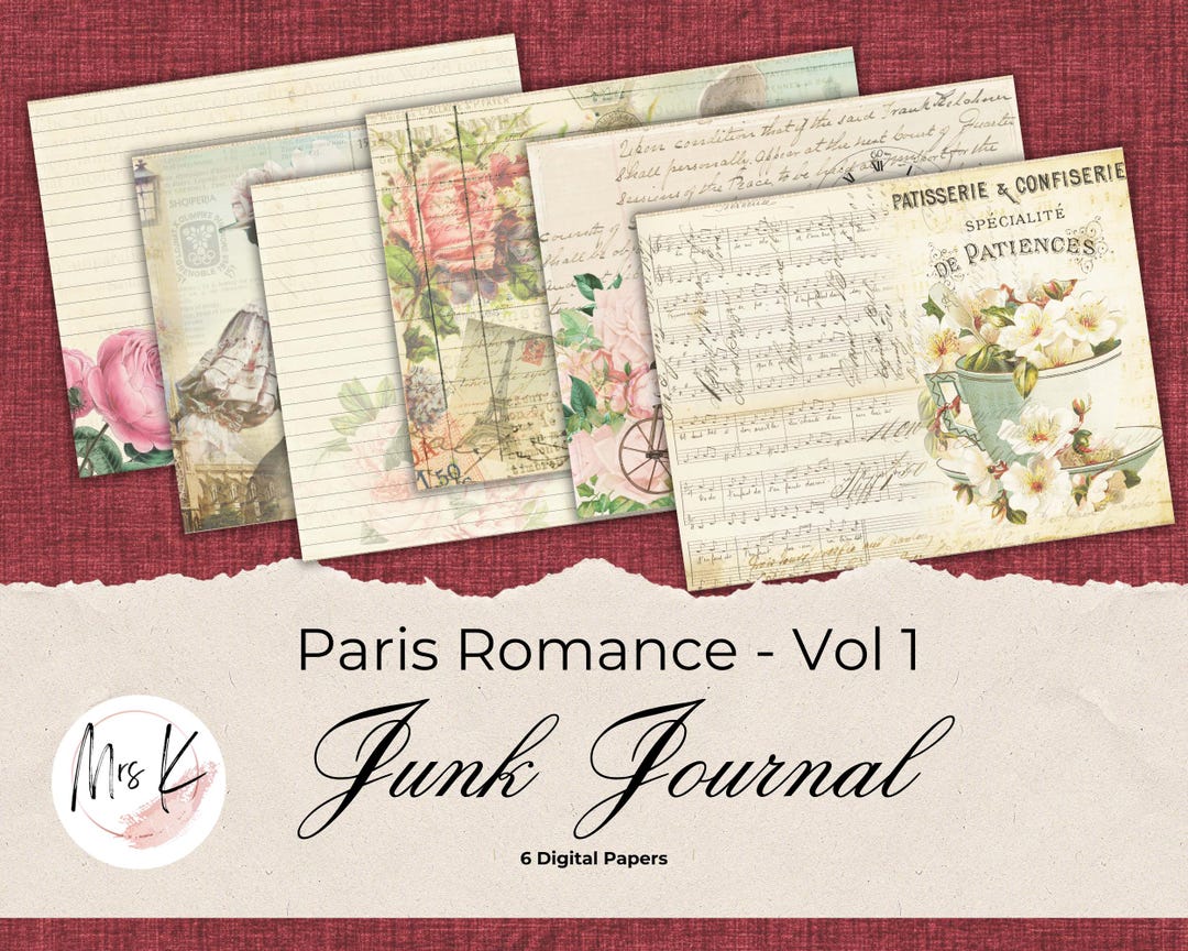 Printable Digital Papers, 300dpi Paris Romance, 6 Pack, Journaling ...