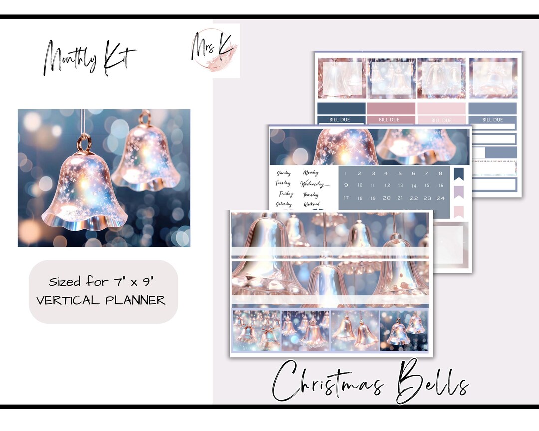 Monthly Sticker Kit Printable, Christmas Bells, Decorative, Functional ...