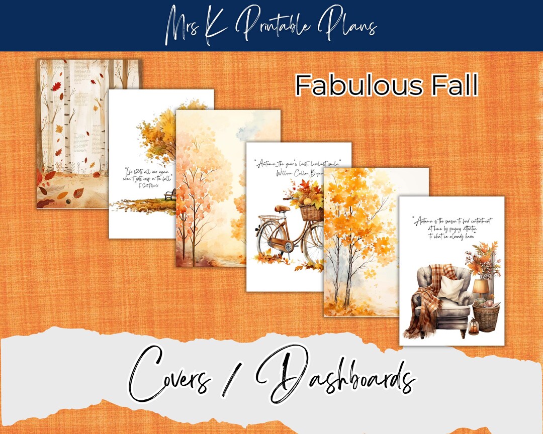 Fabulous Fall Printable Covers/dashboards, Autumn Design, 6 Pack, 3 ...