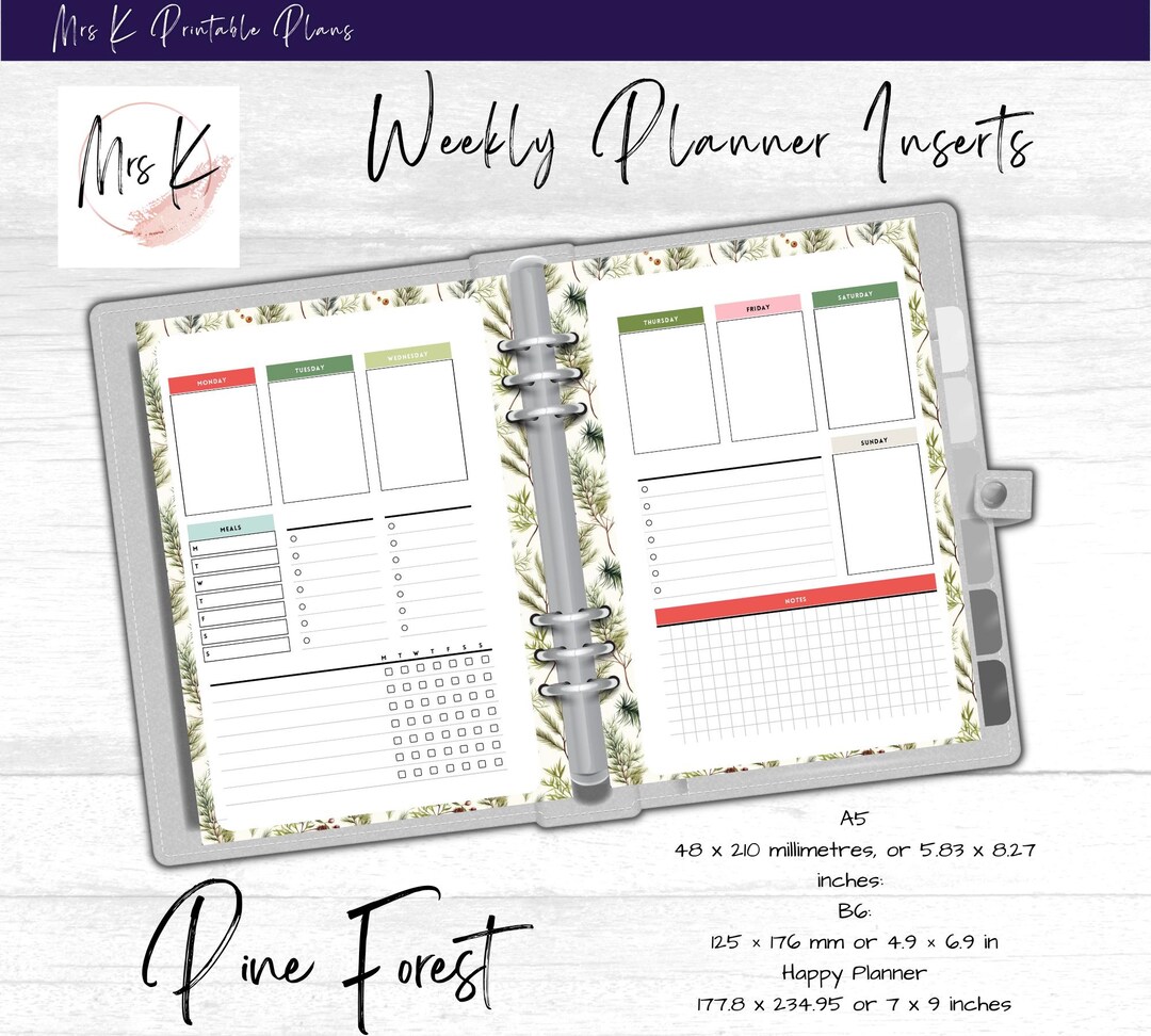 Printable Pine Forest Weekly Planner Inserts, FCC Planner (PDF & JPEG ...