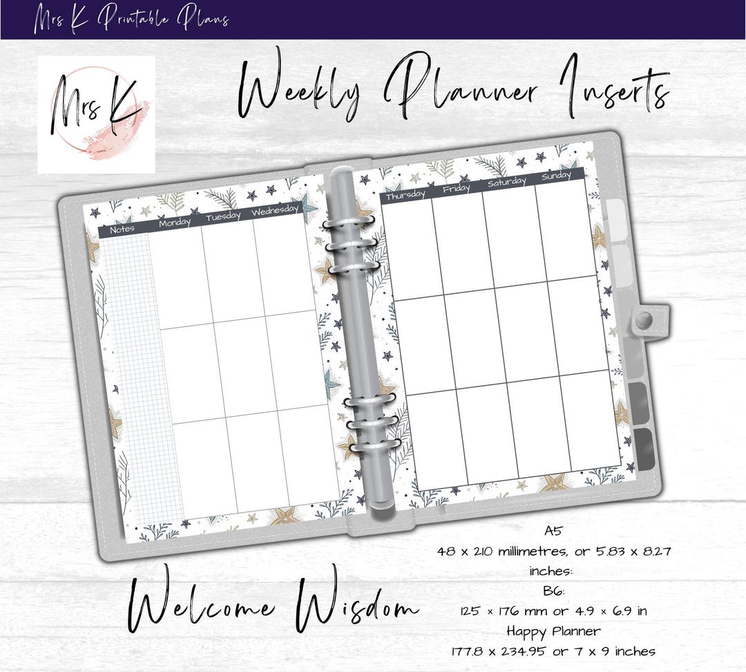 Printable A5 Weekly Planner Inserts, Vertical Welcome Wisdom Design ...