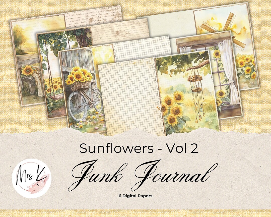 Sunflower Printable Papers Vol 2, 6 Pack Sunflower Design Papers for ...