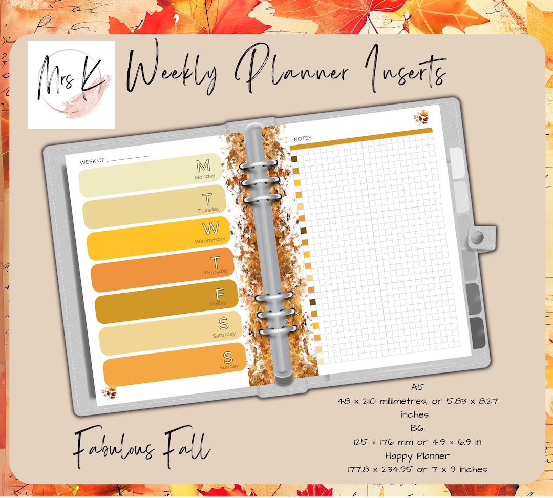 Printable Fall Weekly Planner Inserts, A5 B6 Classic HP (PDF) - Etsy