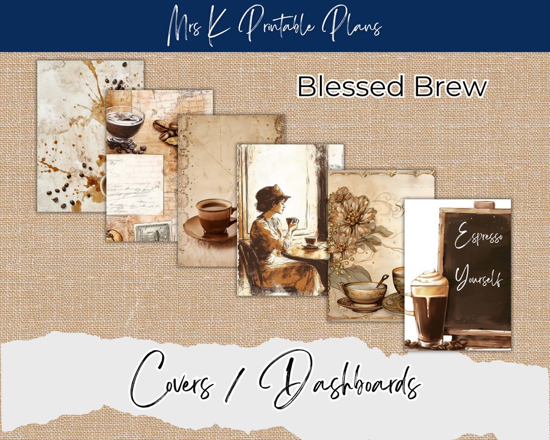 Printable Coffee Theme Planner Covers, Blessed Brew Design, Classic ...