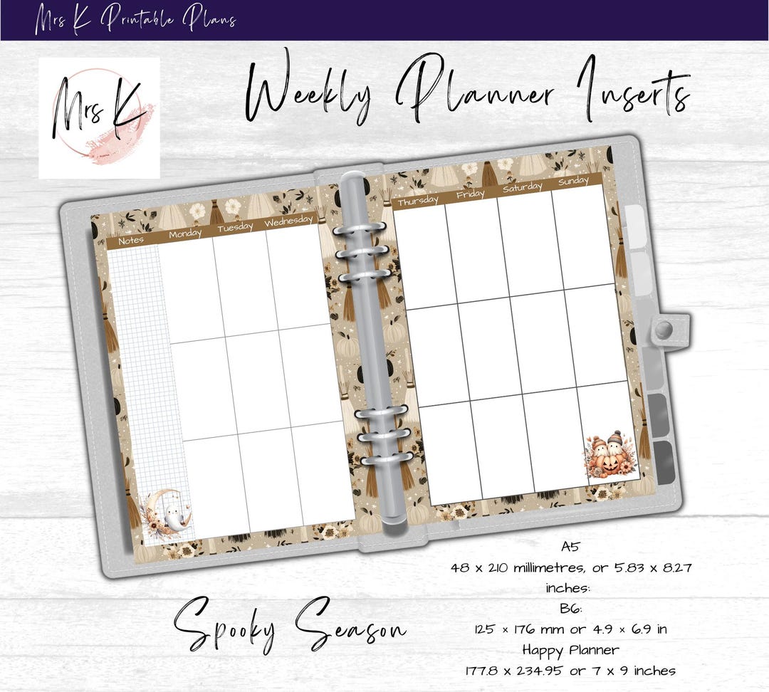 Spooky Season Weekly Planner Inserts, A5 Vertical Layout (PDF & JPEG ...