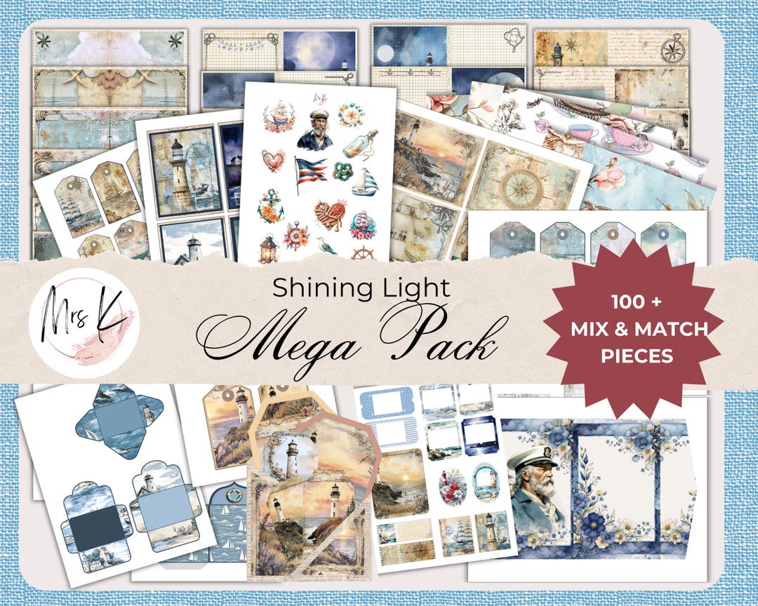 Printable Ephemera Mega Pack, Shining Light Design Nautical Theme ...