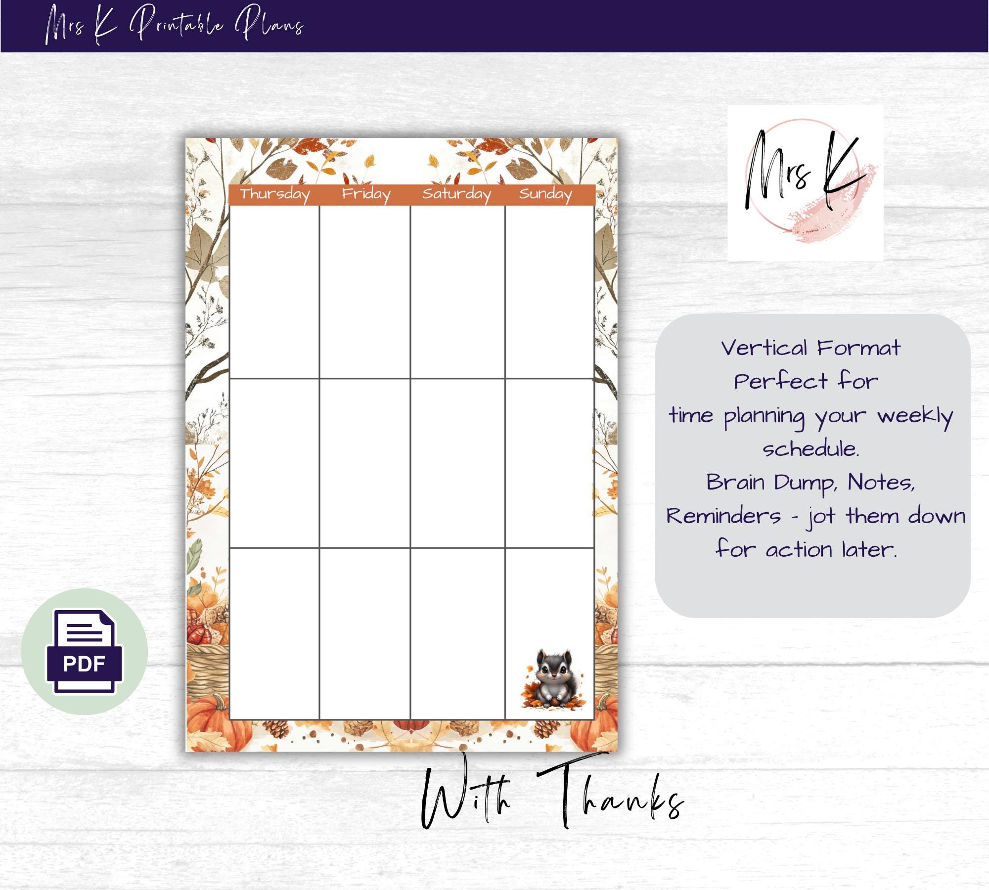 Thanksgiving Weekly Planner Printable, B6 Vertical Layout (PDF & JPEG ...