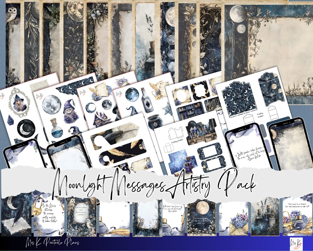 Moonlight Messages Printable Artistry Pack, Junk Journal, Scrapbooking (PDF) - Etsy