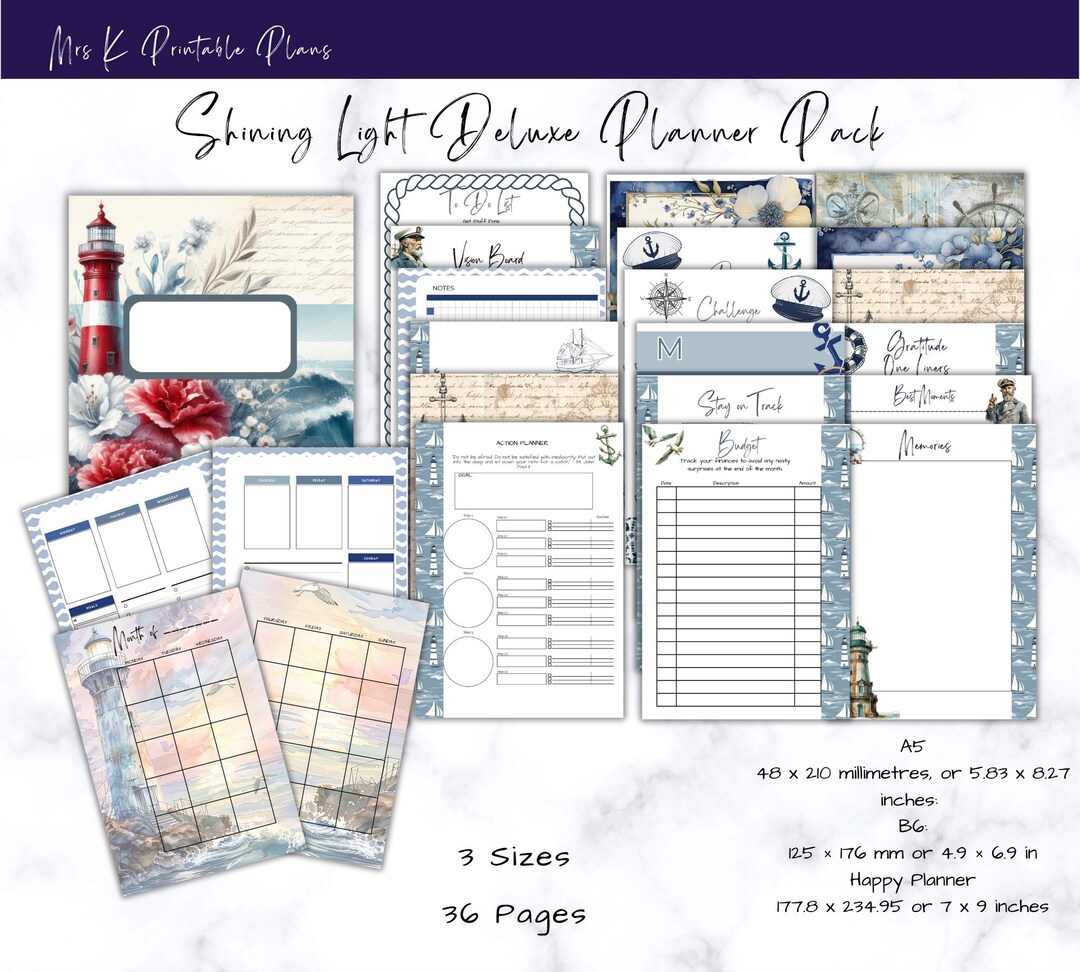 Printable Nautical B6 Planner Bundle, Lighthouse Theme (digital ...