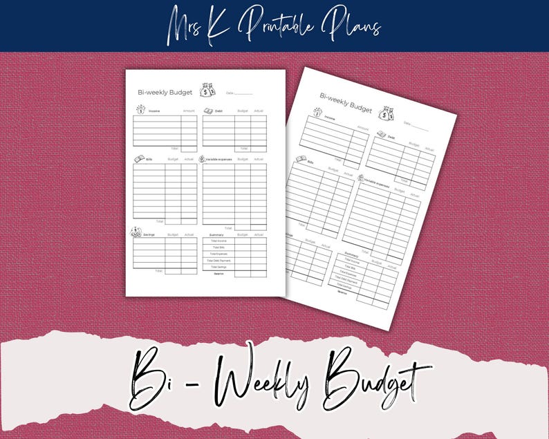 Printable Bi-weekly Budget Tracker, Finance Tracker, 5 Sizes Included ...