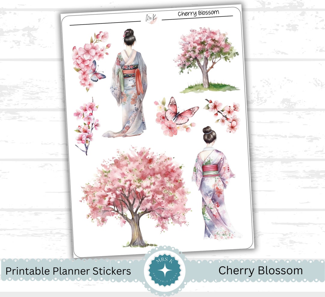 Printable Stickers Clip Art Cherry Blossom Collection Journaling Decor ...