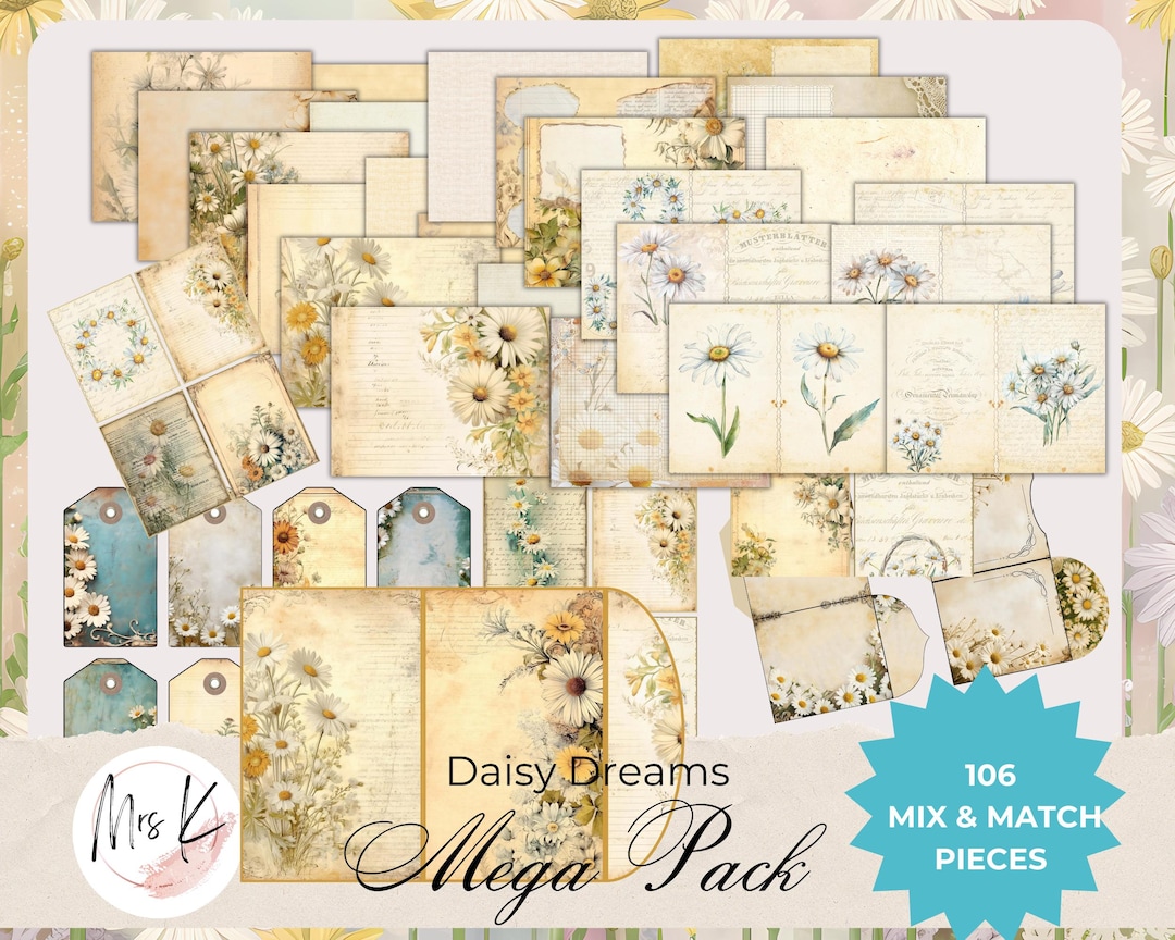 Printable Mega Journaling Pack, Daisy Dreams, Junk Journal Ephemera ...
