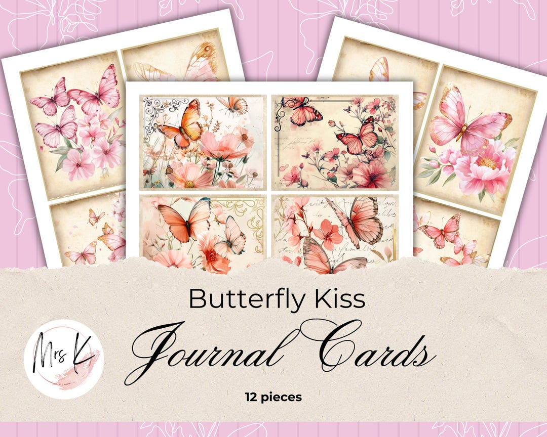 Printable Journal Cards, Butterfly Kiss, for Journals, Planners ...