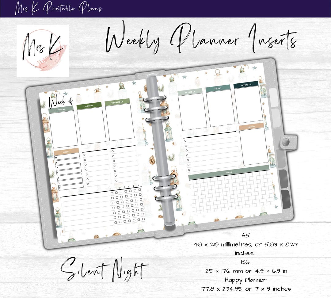 Printable B6 Weekly Planner Inserts, Box Layout, Silent Night Design ...