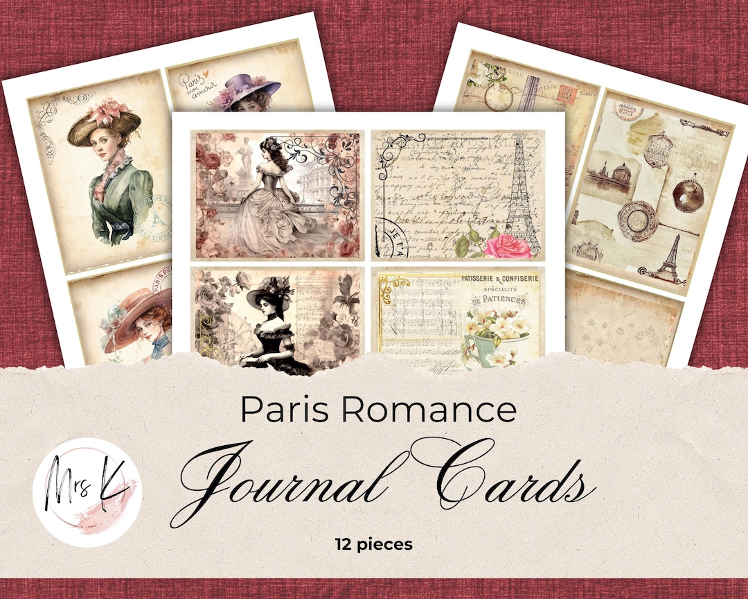 Printable Paris Romance Journal Cards, Ephemera Pack (PDF) - Etsy