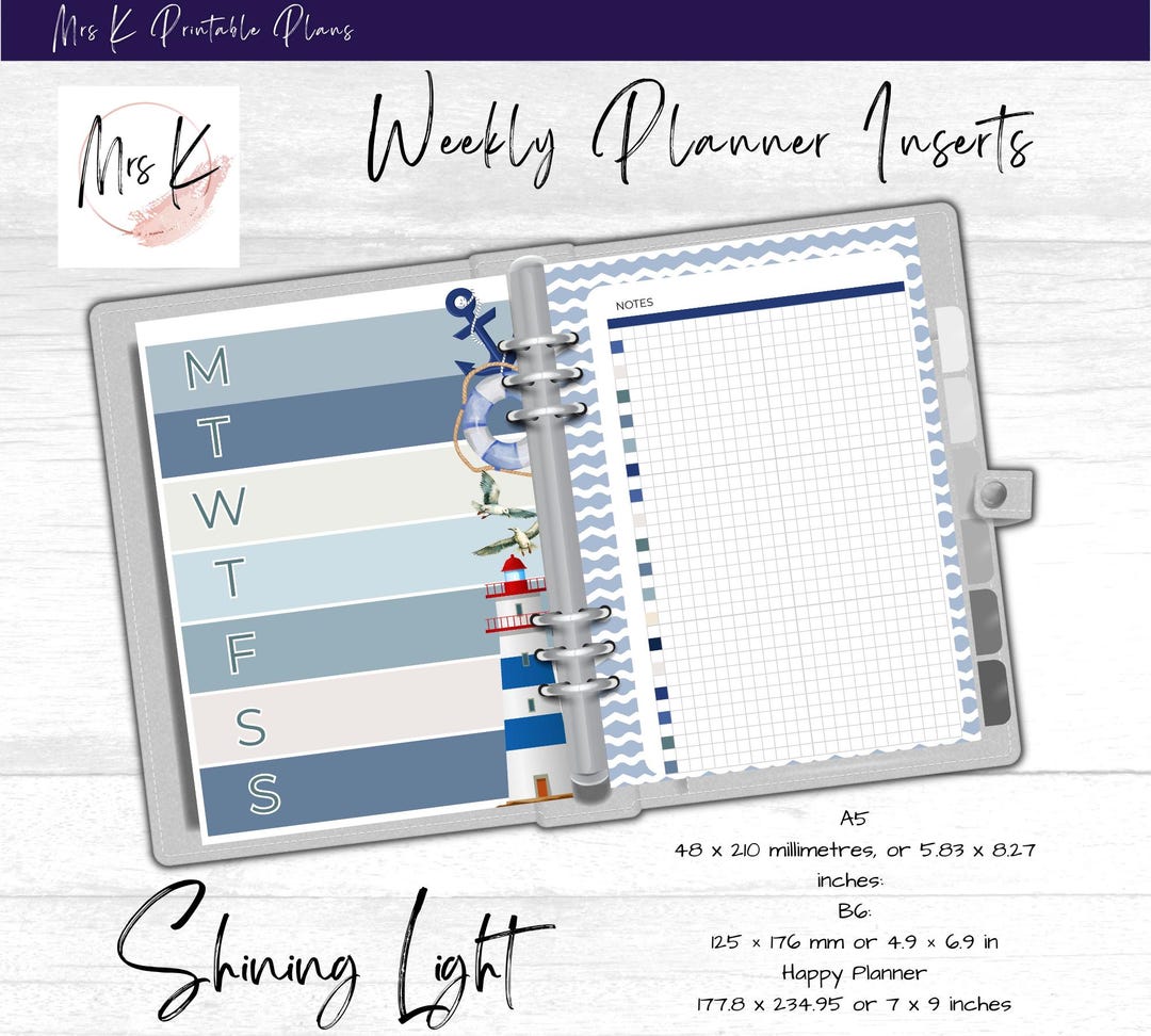 Nautical Weekly Planner Printable, A5, B6, Happy Planner (digital ...