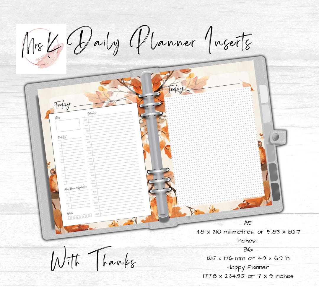 B6 Daily Planner Inserts, Thanksgiving Theme (PDF) - Etsy