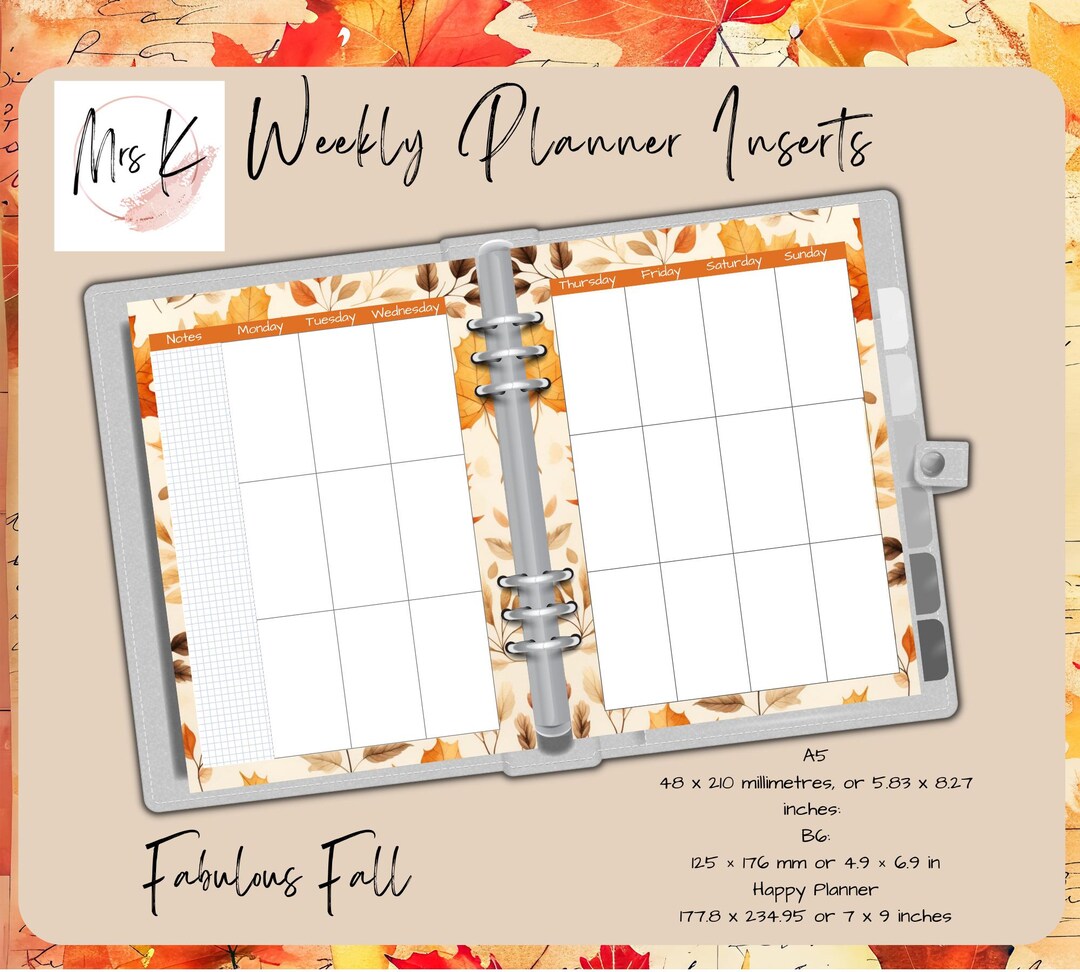 Fall Weekly Planner Inserts, Vertical Layout (digital Download) - Etsy