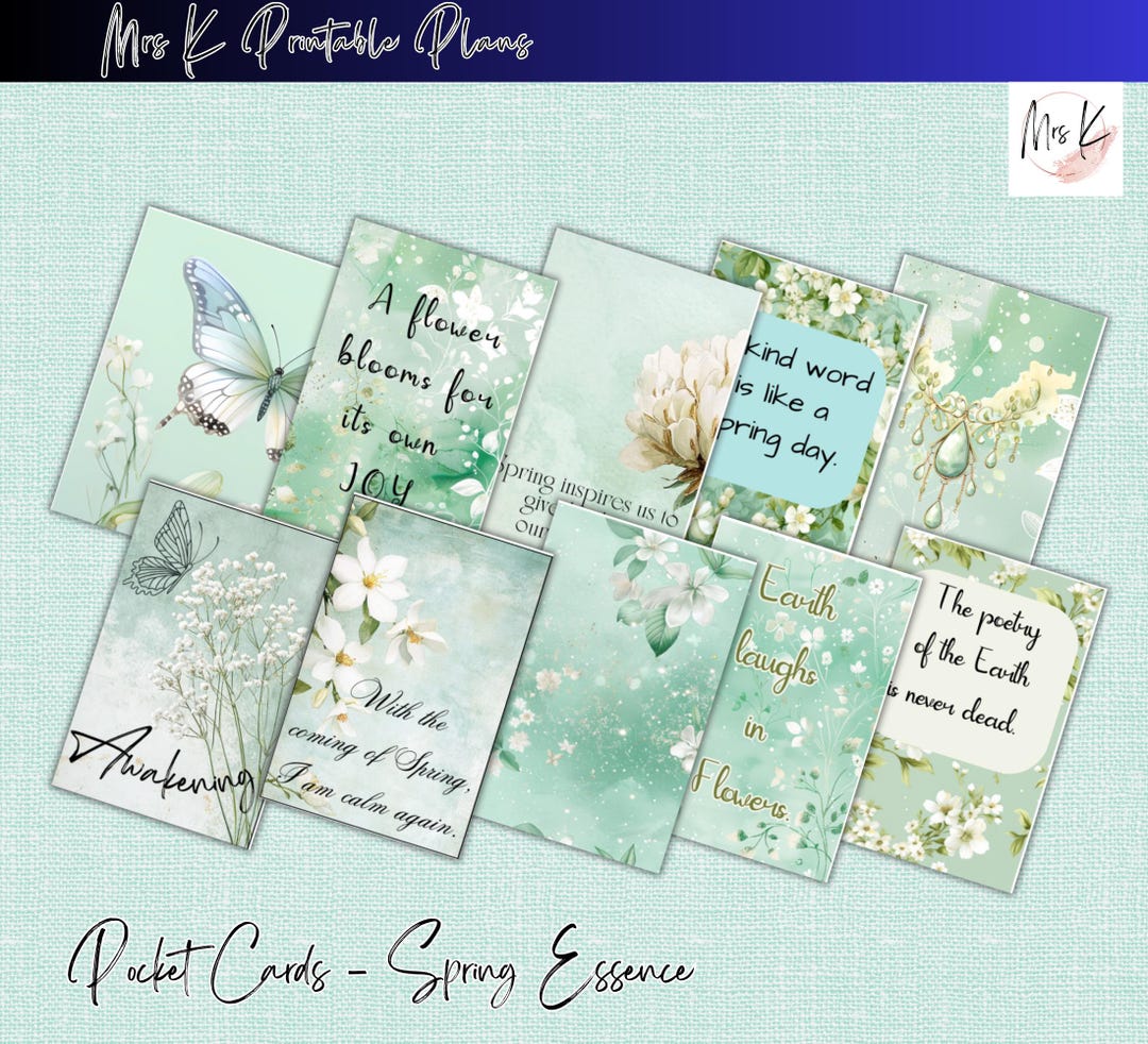 Printable Pocket Cards, Spring Essence, Mini Journal Cards, Floral ...