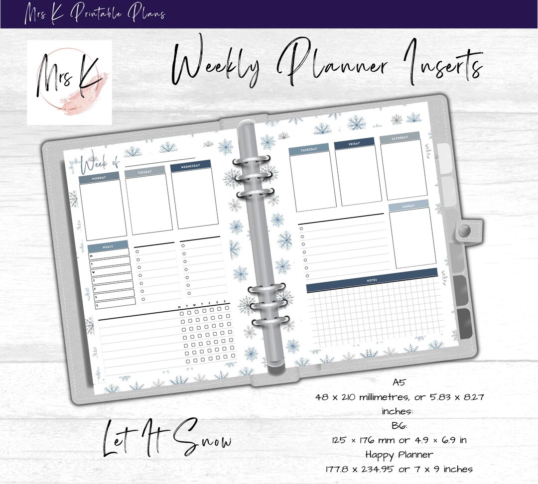 Printable B6 Planner Pages Weekly Boxes Layout Let It Snow Design (PDF ...