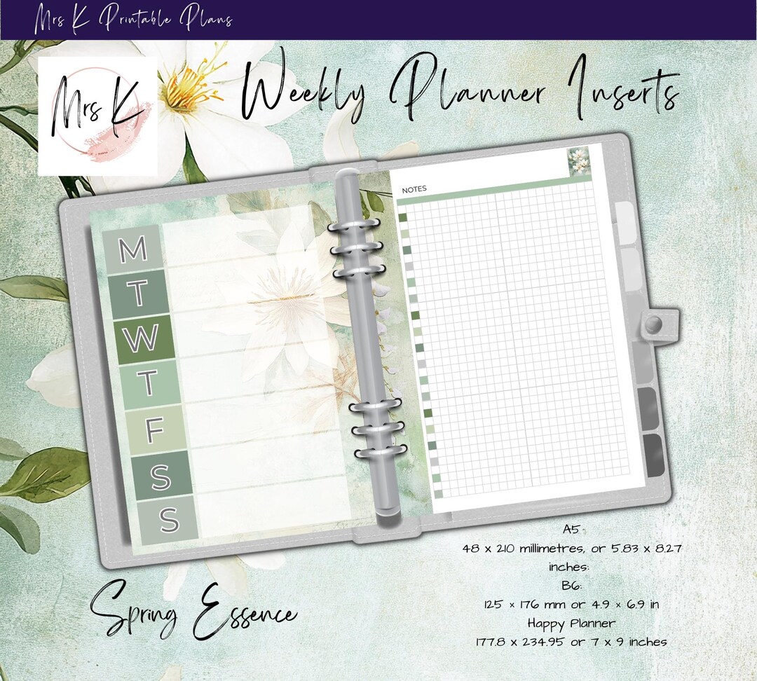 Printable Floral Spring Weekly Planner Pages, A5 B6 HP Sizes (digital ...