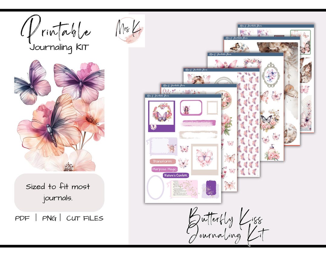Printable Butterfly Kiss Journaling Stickers, Paper Craft (PDF) - Etsy
