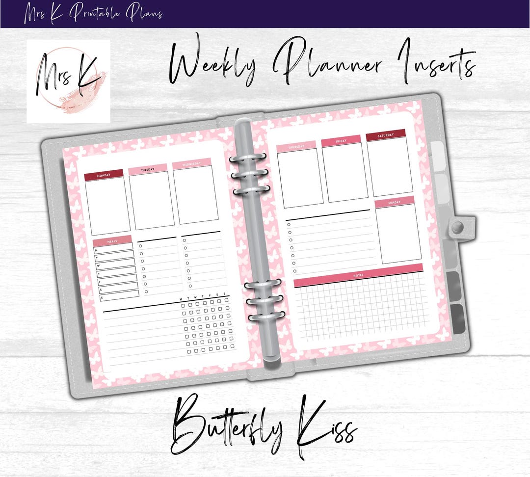 Printable Butterfly Kiss Weekly Planner Inserts, A5, Boxes Style (PDF ...