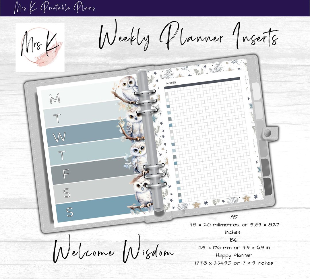 Printable A5 Weekly Planner Inserts, Welcome Wisdom Design, Week on Two ...
