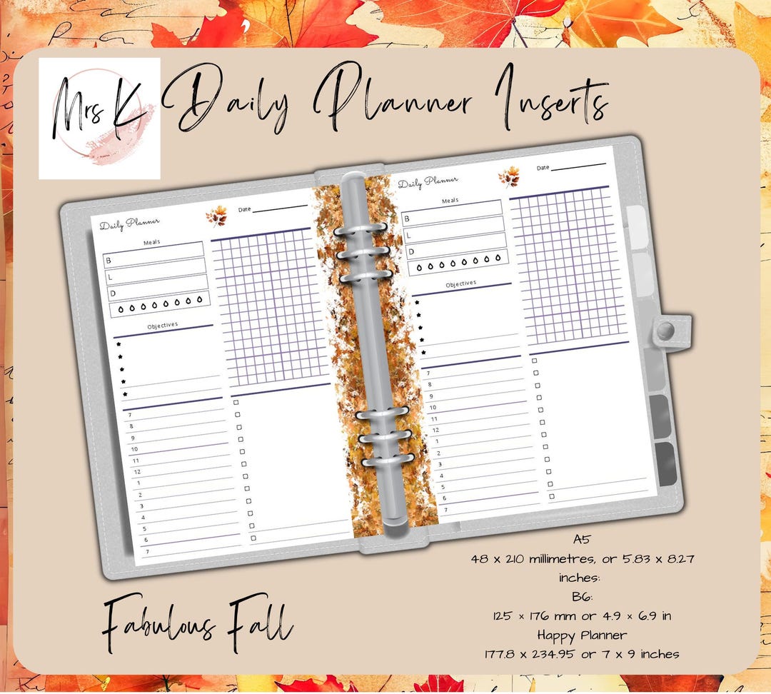 Fall Daily Planner Printable, A5 B6 Classic HP Sizes (PDF Pattern) - Etsy